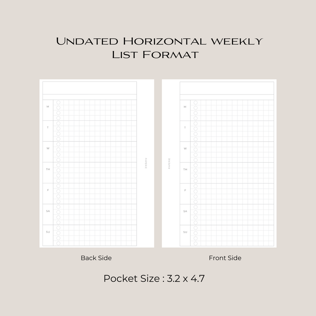 Undated Horizontal Weekly Inserts - List Format – Paperie Planning